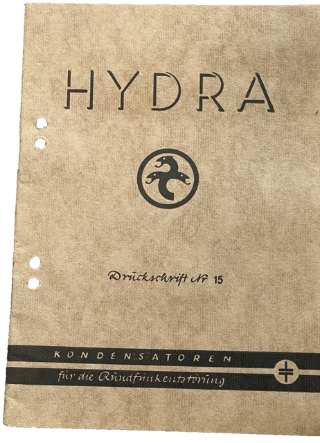ALTER HYDRA KATALOG 1938 - Automobil Störschutz Kondensatoren -Werk ...