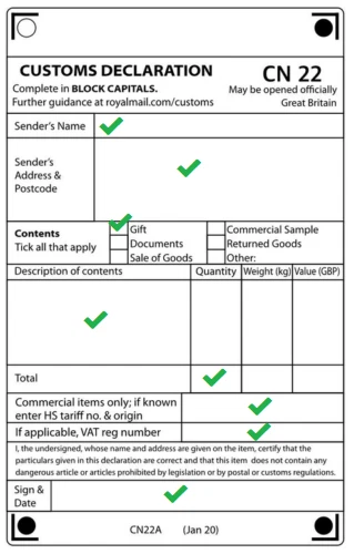 SELF ADHESIVE CN22 Labels Custom Declaration Forms Labels 10, 25, 50 ...