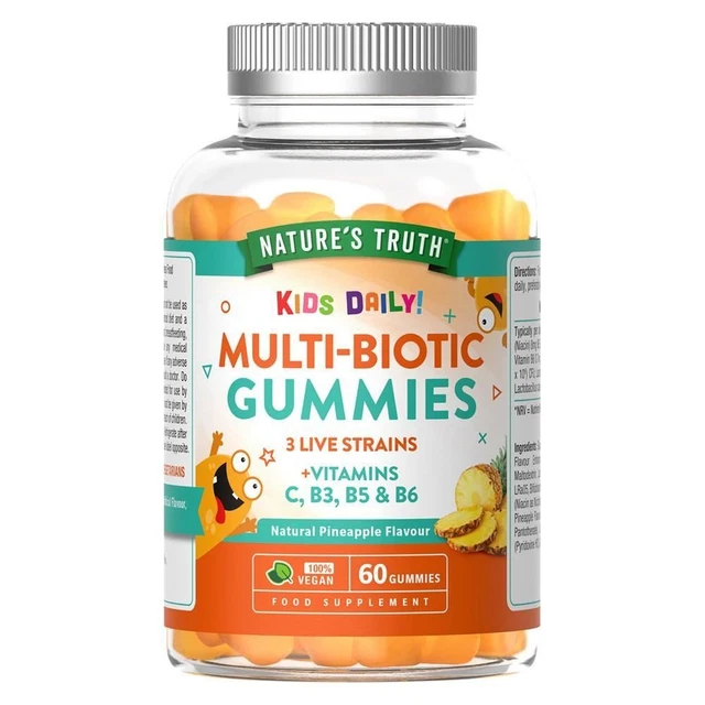 NATURE'S TRUTH MULTI-BIOTIC 3 Live Strains + Vits C B3 B5 B6 60 Gummies ...