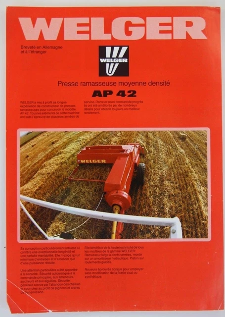 WELGER AP 42 Medium Density Collector Press Prospectus Brochure ...
