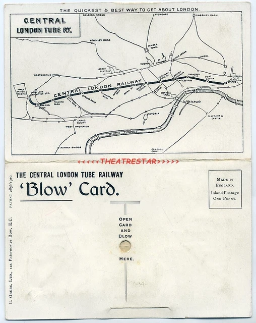 LONDON UNDERGROUND CENTRAL Line Tube MAP CARD Novelty BLOW IN Comic ...