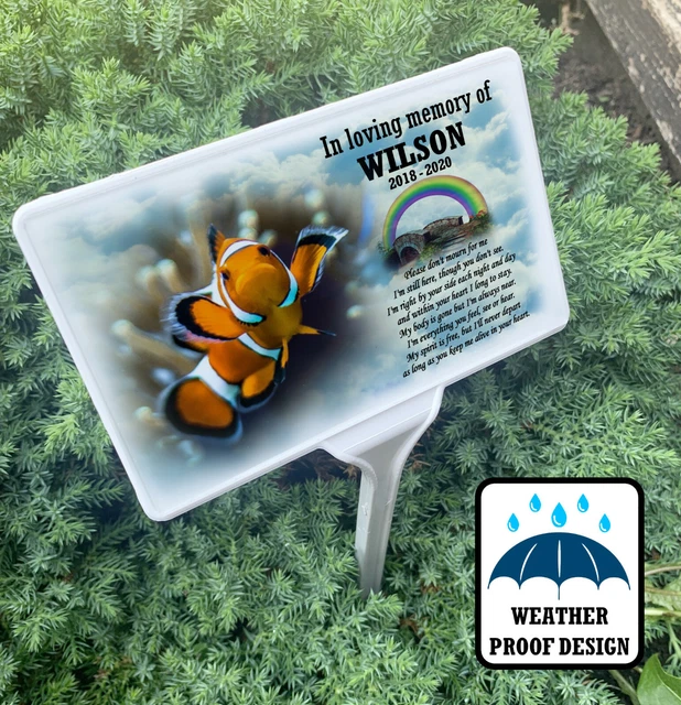 PERSONALISED PET FISH grave marker, Garden remembrance memorial, Tree ...