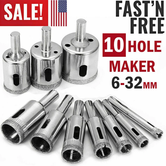 10PCS DIAMOND HOLE Saw Kit Drill Bits Set Cutter Glass Ceramic Tile ...