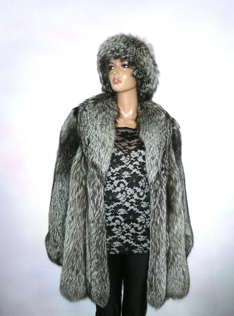 REAL SILVER FOX Fur Jacket Coat Renard Volpe Full Pelt Unisex 12 - 14 ...