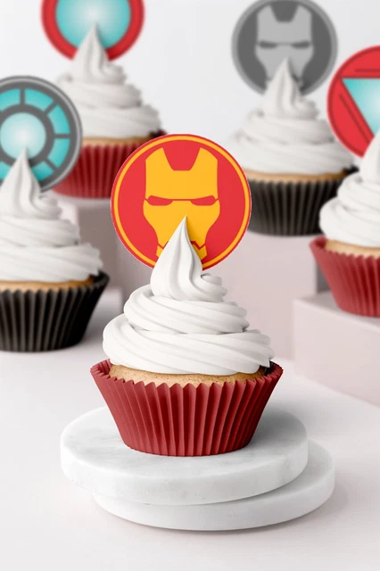IRON MAN SUPER Hero Edible Icing Wafer cupcake Toppers Birthday ...