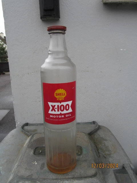 VINTAGE SHELL X-100 Motor Oil Bottle, One Quart Bottle And Cap - Lid ...