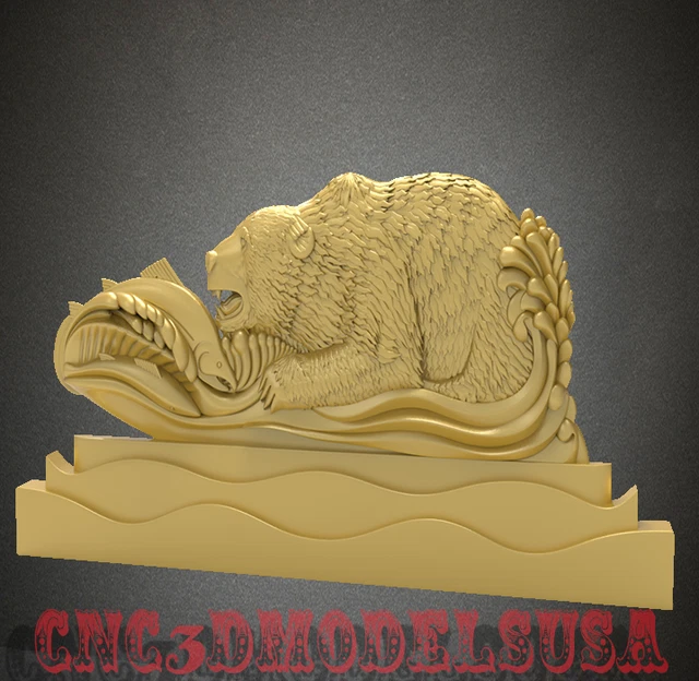 BEAR HUNTING FISH 3d model STL file for cnc router laser & 3d printer £1.25 - PicClick UK