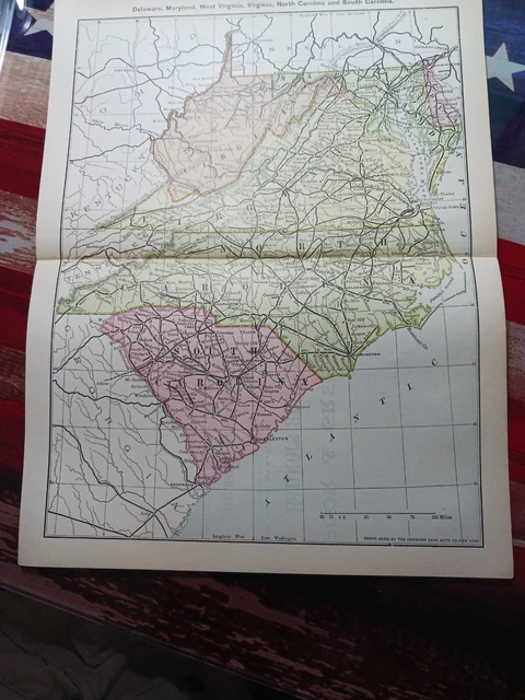 1891 RAILROAD MAP of West Virginia Maryland NC SC DE all train routes 9 ...