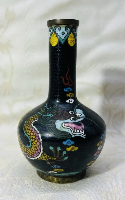 CHINESE ENAMEL CLOISONNE Vase Dragon Email Emaux Chanpleve Chine ...