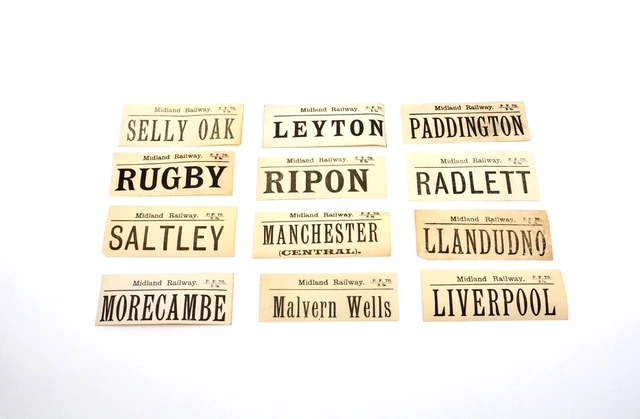 ANTIQUE MIDLAND RAILWAY Train Luggage Label Collection x 12 ...