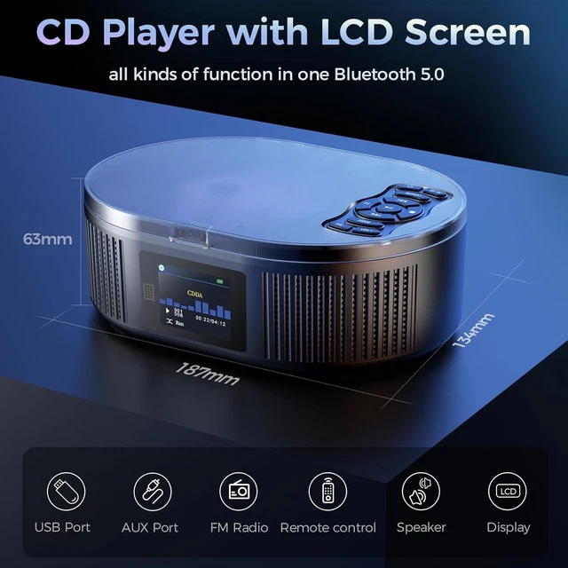 CD PLAYER PORTABLE with LCD Screen 2025 upgraded version with bluetooth ...