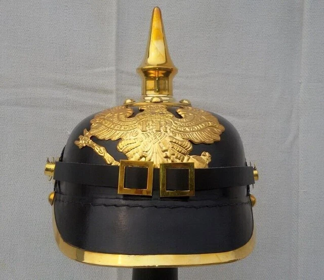 DESIGNER DEUTSCHE PICKELHAUBE Kaiserreich Preußisch Leder Schwarz Helm ...