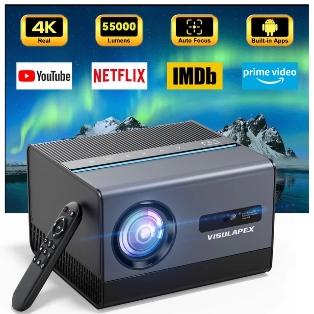 REAL 4K PROJECTOR 55000LMS Smart Android 12 WiFi Auto Focus Office Home ...