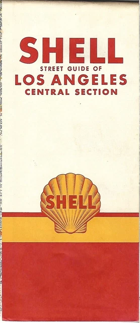 1956 SHELL OIL Road Map CENTRAL LOS ANGELES California Route 66 Beverly ...