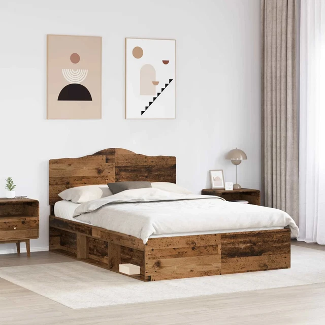 BED FRAME WITH Headboard Old Wood 150 x 200 cm Solid Pine Wood vidaXL £291.49 - PicClick UK