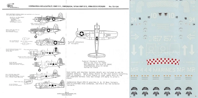 SUPERSCALE DECALS 1/72 F4U F6F-3/5N Hellcat VF-17 VF(N)-90 VMF(N)-533 ...