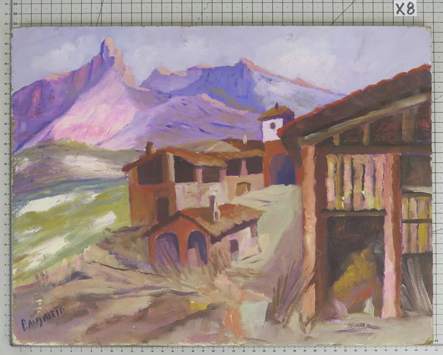 PAINTING OIL ON Board Signed Aimaretti landscape Mountain To Sunset x8 ...