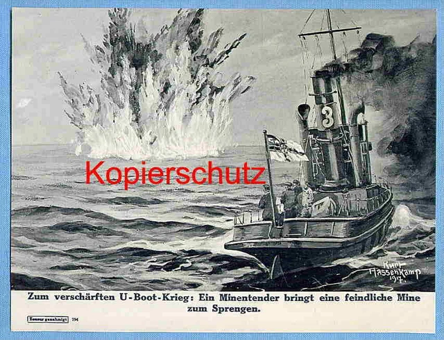 ORIGINAL-FOTODRUCK, BUFA, U-Bootkrieg, Minentender - Sprengung Mine ...
