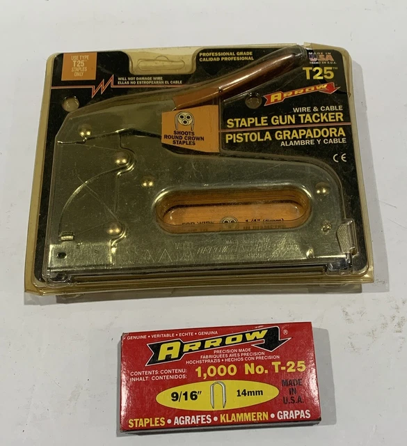 ARROW T25 - Wire & Cable Staple Gun Tacker & 1 Box Staples 9/16 / 14mm ...