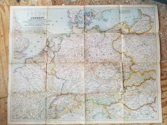 VINTAGE GERMANY AND ITS APPROACHES MAP WWII National Geographic July ...