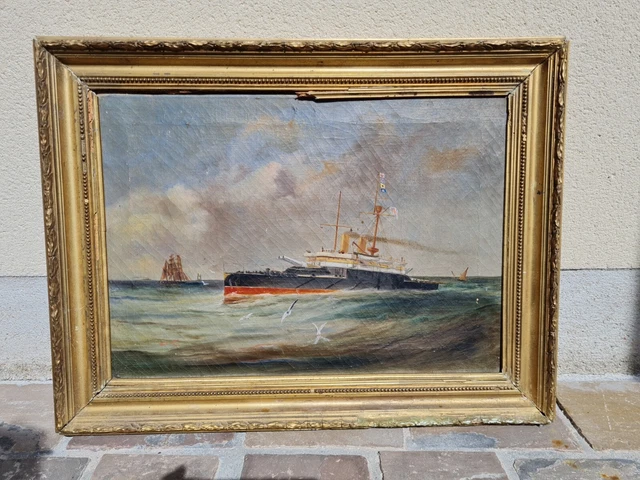 ANCIEN TABLEAU MARINE Huile Sur Toile Signée W. FLINT EUR 100,00 - PicClick FR