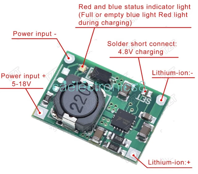 2CELLS /SINGLE LITHIUM-ION Battery Charger Module 1-2A PCB 18650 TP5100 ...