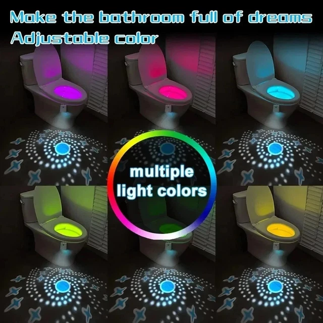 RECHARGEABLE TOILET BOWL Night Light 16 Color LED USB-C PIR Sensor ...