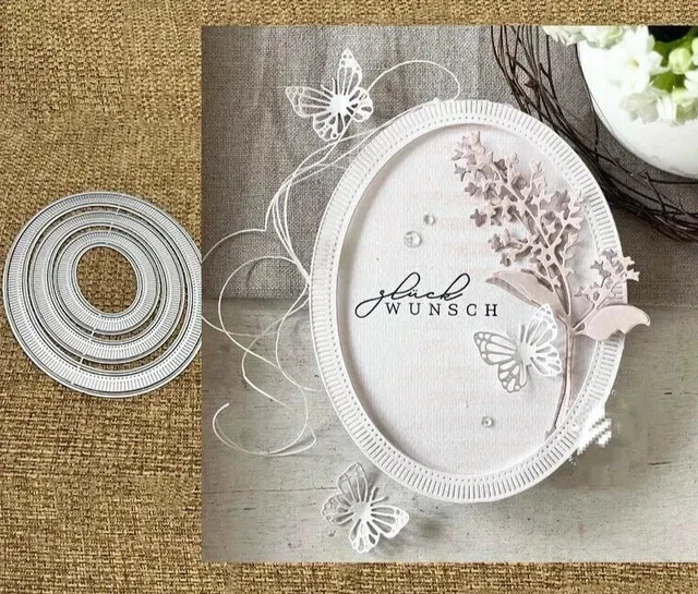 9X CUTTING DIE Rippled Oval Frames Stanzform Prägeform Geriffelte Ovale ...