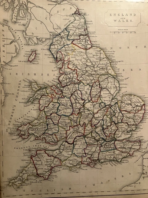 ANTIQUE MID-19TH CENTURY Map of England and Wales - coloured county ...
