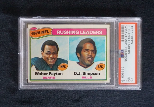 1977 TOPPS RUSHING Leaders W.PAYTON/O.J.SIMPSON HOF #3 PSA 7 comme neuf ...