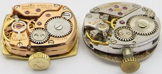 2 VINTAGE SWISS watch movements Omega cal 484 Longines cal 410 In ...