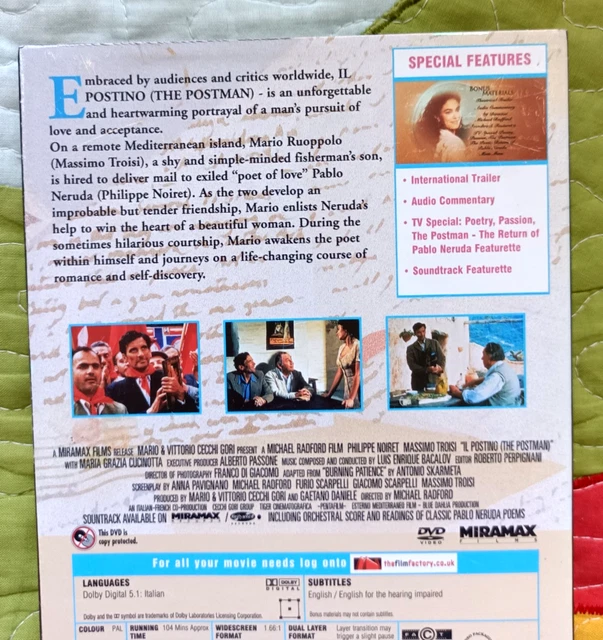IL POSTINO THE Postman 1994 - UK region 2 DVD [ SLIP CASE] VERY GOOD ...
