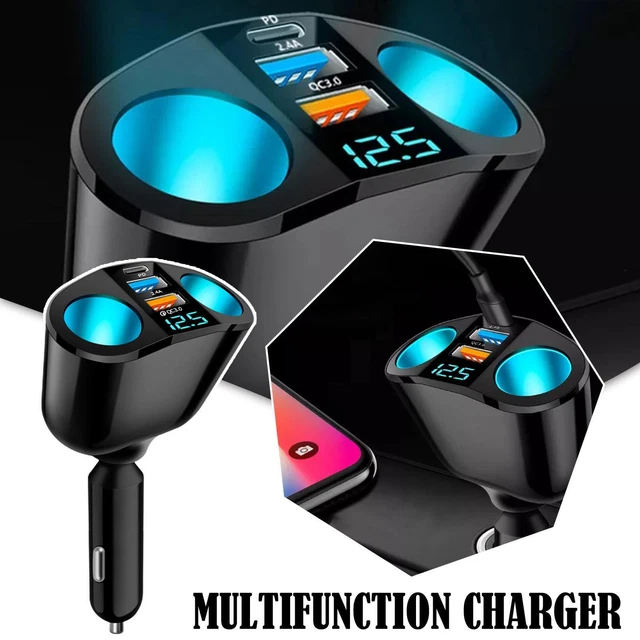 2IN1 LED 2 Way Car Cigarette Lighter Socket Splitter Dual USB Charger ...