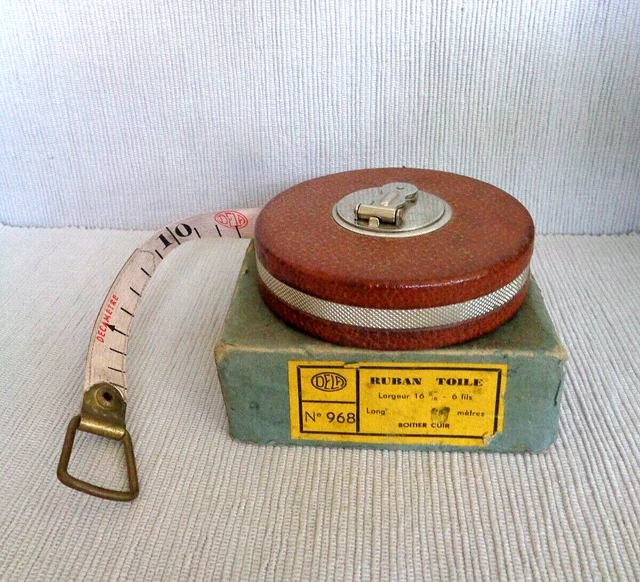 ALTES MASSBAND 10 Meter alte Ausführung Leder Kapsel mit Kurbel in OVP ...