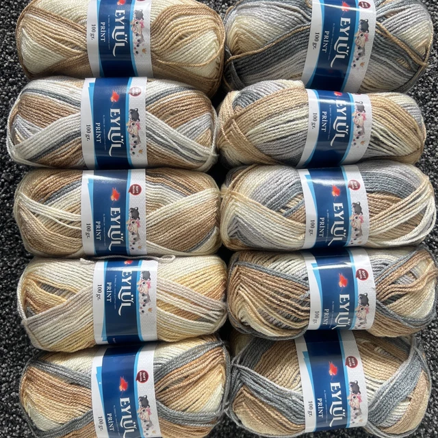 EYLUL VARIEGATED DK/ARAN Knitting Crochet Yarn Wool - 10x100g Balls ...