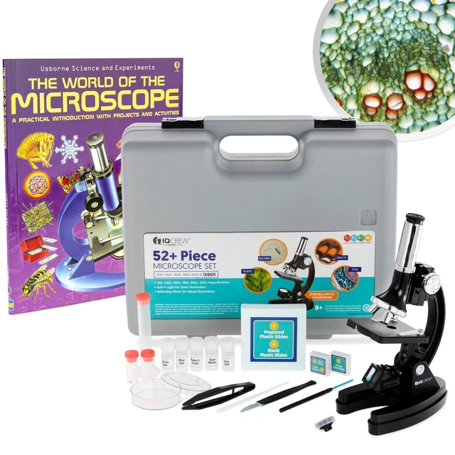 AMSCOPE KIDS 120X-1200X Microscope 52-Piece Science STEM Kit + Book $66 ...