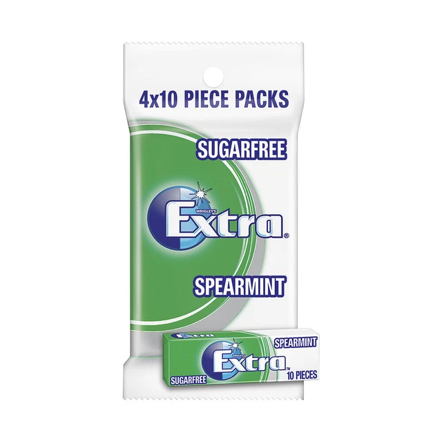 EXTRA SPEARMINT SUGAR Free Chewing Gum 4 x 10 Piece Pack 56g $8.50 ...