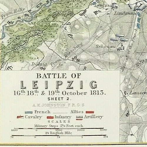 BATTLE OF LEIPZIG Sheet 2, 1813 Napoleonic Wars Alison Atlas 1875 ...