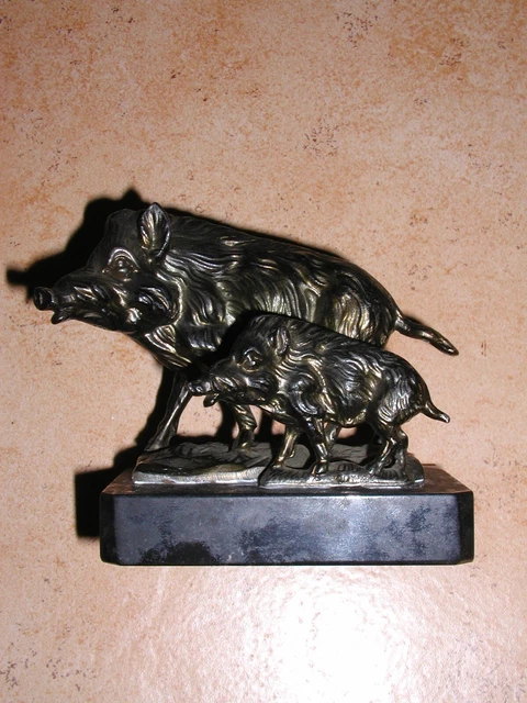 ANCIEN REGULE SUR Marbre- Un Sanglier Avec Son Petit EUR 25,00 ...