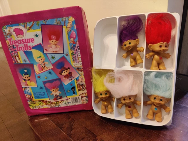 VINTAGE TREASURE TROLLS Carrying Case and Five Trolls Lot ACE Novelty ...