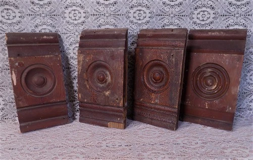 4 PLINTH BLOCKS, Antique Bullseye Rosettes, Architectural Salvage, Wood ...