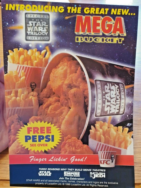 RARE KFC MEGA Bucket / Pepsi Promo Advertising Star Wars Trilogy Flyer ...