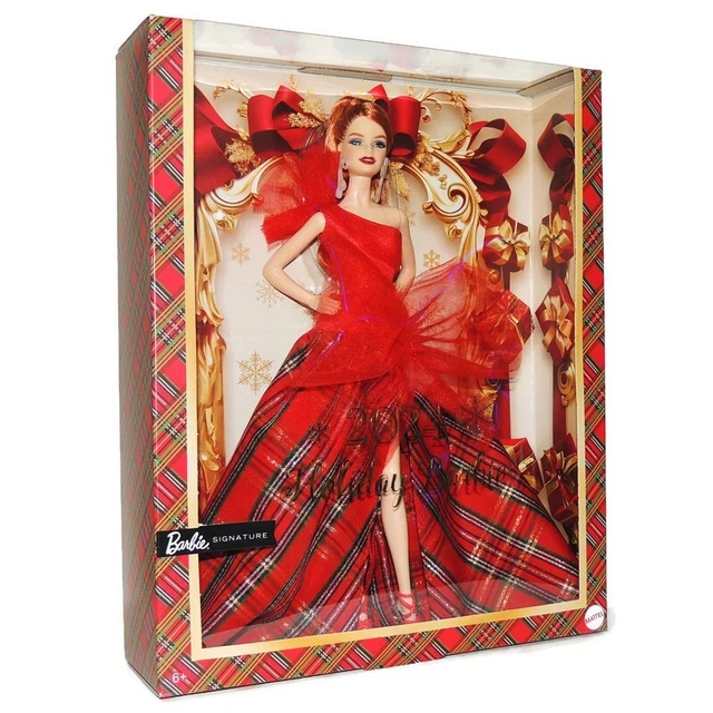 BARBIE DOLL SIGNATURE 2024 Holiday Doll with Stand Red Hair Brown Eyes ...