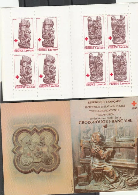 TIMBRE FRANCE ANNÉES 1980 N°2029 carnet Croix Rouge 8 timbres neufs**4 de chaque EUR 0,80 ...