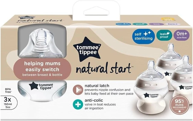 TOMMEE TIPPEE NATURAL Start Anti-Colic Baby Bottle, 150 Ml, 0+ Months Pack of 3 £14.99 - PicClick UK