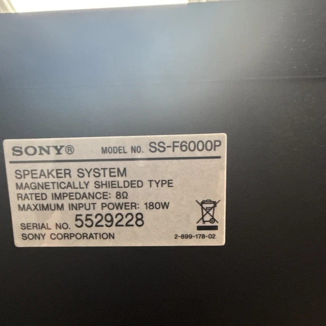 SONY SS-F6000P 2.0 Floorstanding Speakers Pair Black 180W RMS 8 Ohms £ ...