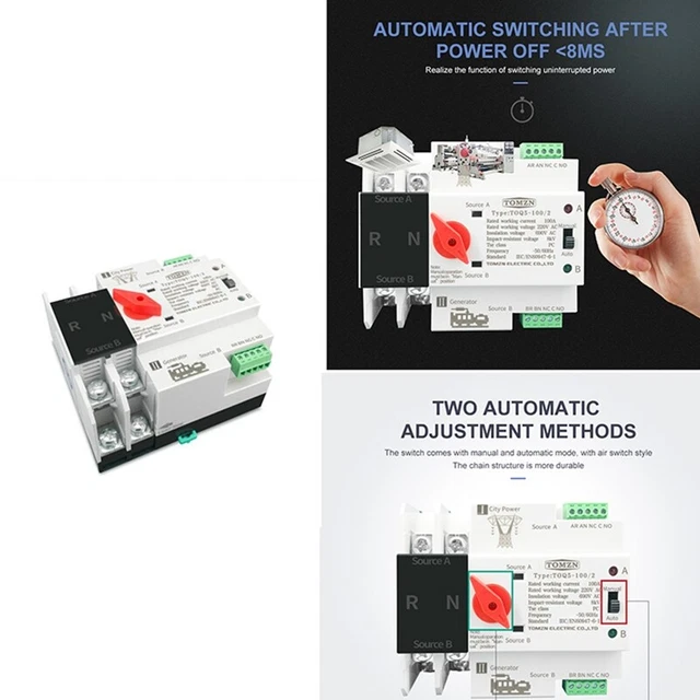 DIN RAIL 2P ATS Dual Power Automatic Switch Electric Selector Switch £ ...
