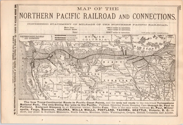 MAP OF NORTHERN Pacific Railroad; Antique Map; Railroad Map; ca.1900 £ ...