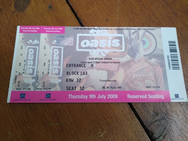 OASIS FINAL TOUR Wembley Stadium Thursday 9th July 2009 Concert Ticket ...