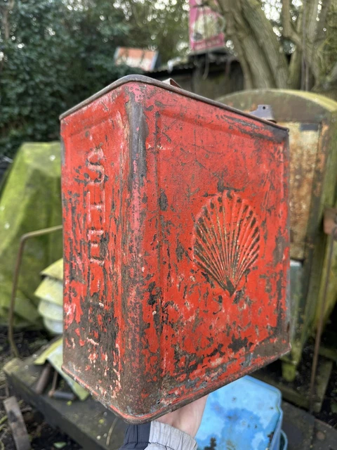 SHELL MOTOR SPIRIT Clam Motif Logo Original Petrol Fuel Can Oil Tin 2 ...